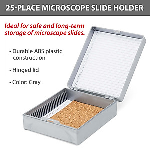 Globe Scientific 513075A ABS Plastic Cork Lined Slide Storage Box for 25 Slides, Gray