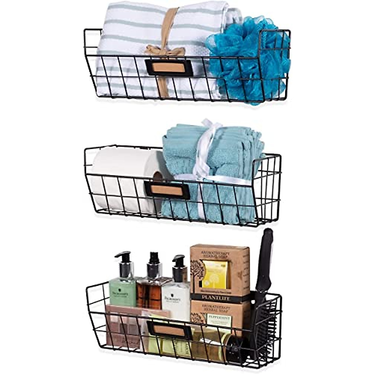 Wall Mounted Wire Basket Kitchen Storage Pantry Organizer Fruit Basket Varying Sizes Set of 3 Black