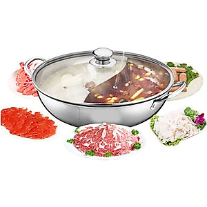 LP Living Plus Dual Sided Stainless Steel Shabu Shabu Hot Pot with Glass Lid, 30cm