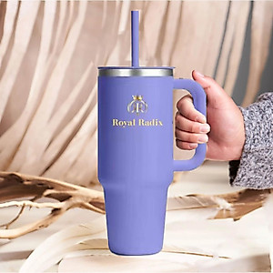 Royal Radix 40oz Insulated Tumbler with Handle & Straw, Stainless Steel Travel Mug, Leak-Proof, Hot & Cold Beverage Cup, BPA-Free, Dishwasher Safe, for Coffee & Water