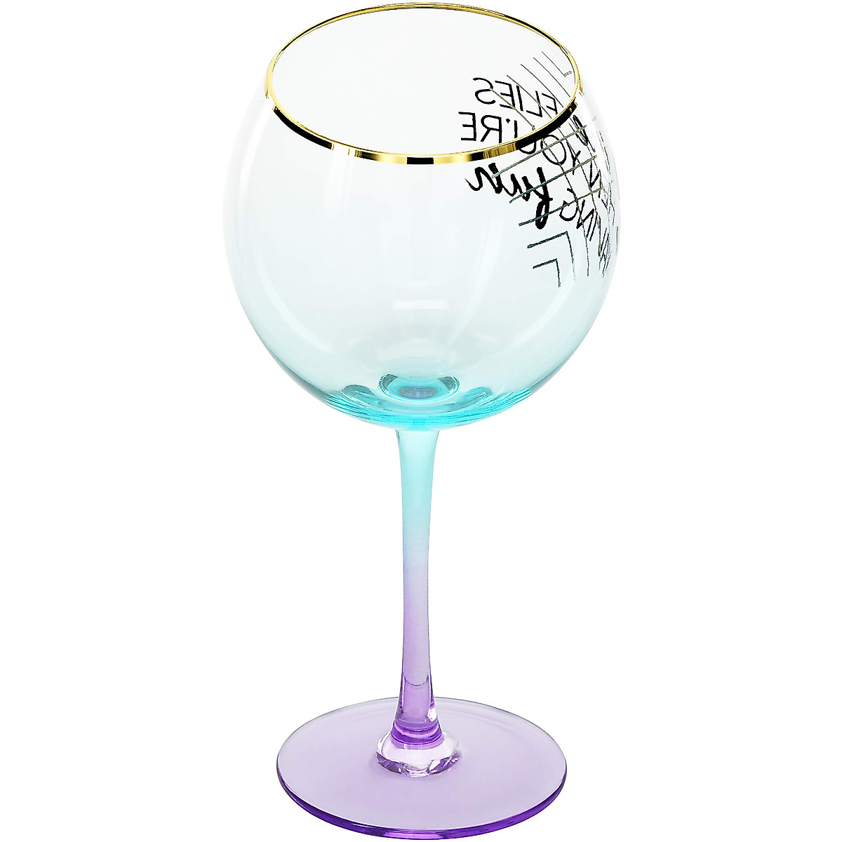 Pavilion Gift Company Flies When You're Having Fun 11 Oz Blue Ombre & Gold Unique Tipsy Stemmed Wine Glass