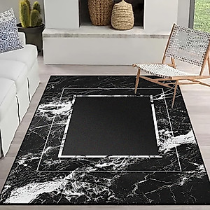 Luxurious Black Marble Rug 2x3ft Abstract Black and White Frame Area Rugs with Non Slip Rugs for Living Room Bedroom Carpet Stain Resistant, Home Decor Office Rug