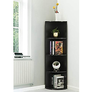 Basicwise Wall Corner 4 Tier Shelves Bookcase, Black (QI003553.BK)