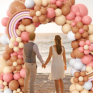 Boho Daisy Flower Balloon Garland Arch Kit, Dusty Pink Nude Blush Brown Long Twisting Balloons for Two Groovy Engagement Anniversary Girls Baby Shower Birthday Rainbow Bridal Party Decorations