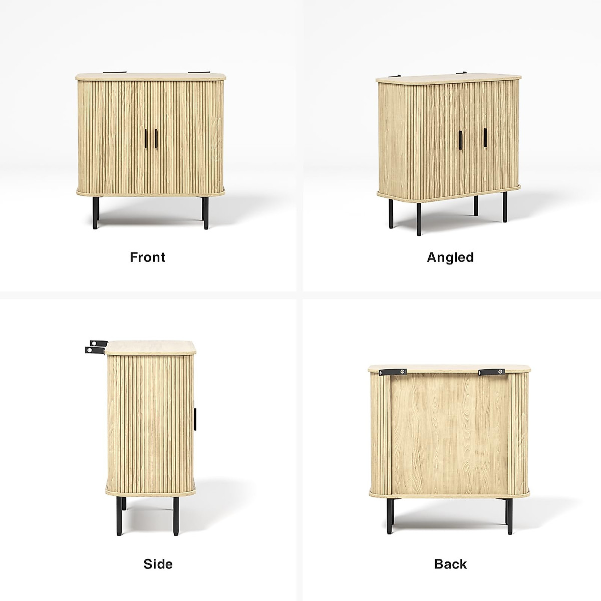 31''W Natural Buffet Sideboard Cabinet with Storage, Fluted Storage Cabinet Black with Curvy Edge; Sliding Door, Freestanding Accent Cabinet, Credenza, Console Table for Living Room, Kitchen, Hallway