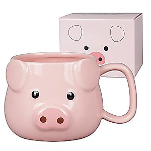ToCooTo Pig Coffee Mug 14 oz Ceramic Novelty Coffee Mug 3D Porcelain Tea Mug for Women Christmas Housewarming Holiday Birthday Gifts for Women Mom Kids Teacher and Best Friend Pink
