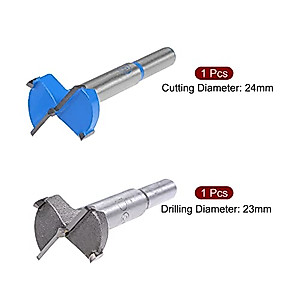 uxcell Forstner Drill Bits Set 24mm Dia. & 25mm Dia. Tungsten Carbide Wood Hole Saw Auger Opener, Woodworking Hinge Hole Drilling Boring Bit Cutter