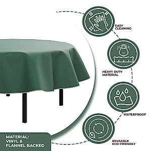 Exquisite Green Vinyl Tablecloths - 70 in. Round - Pack of 3 Round Tablecloth - Green Flannel Backed Vinyl Tablecloths for Round Tables - Plastic Table Cloths with Flannel Backing - Waterproof