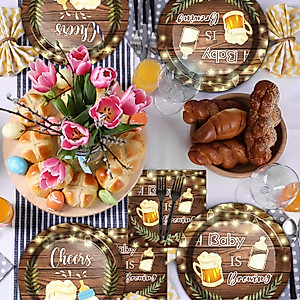 96Pcs A Baby is Brewing Baby Shower Party Supplies Set Plates Napkins Tableware Kit for Birthday Party Paper Tableware Set Table Decorations Favors Serves 24 Guests with Forks