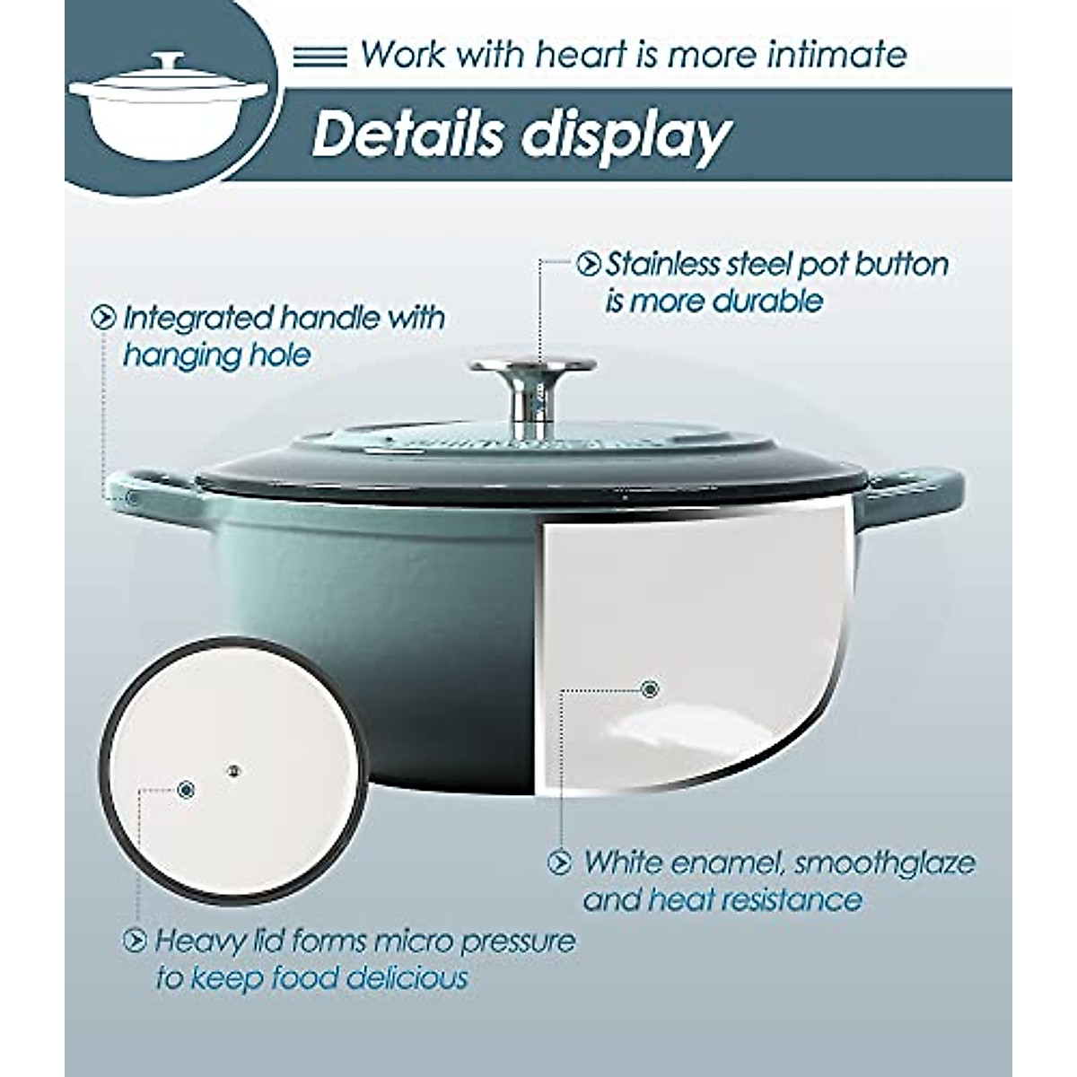 EDGING CASTING Enameled Cast Iron Dutch Oven, 5 Quart Enameled Dutch Oven Cookware Pot, Suitable For Bread Baking, Ideal for Family, Slateblue…