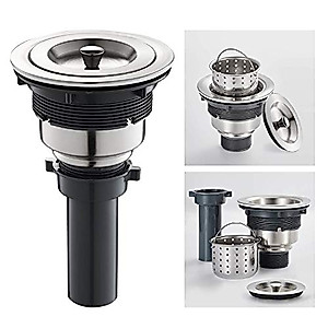ROVOGO 3-1/2-inch Kitchen Sink Drain, Stainless Steel Removable Deep Basket Strainer, Tailpiece Included