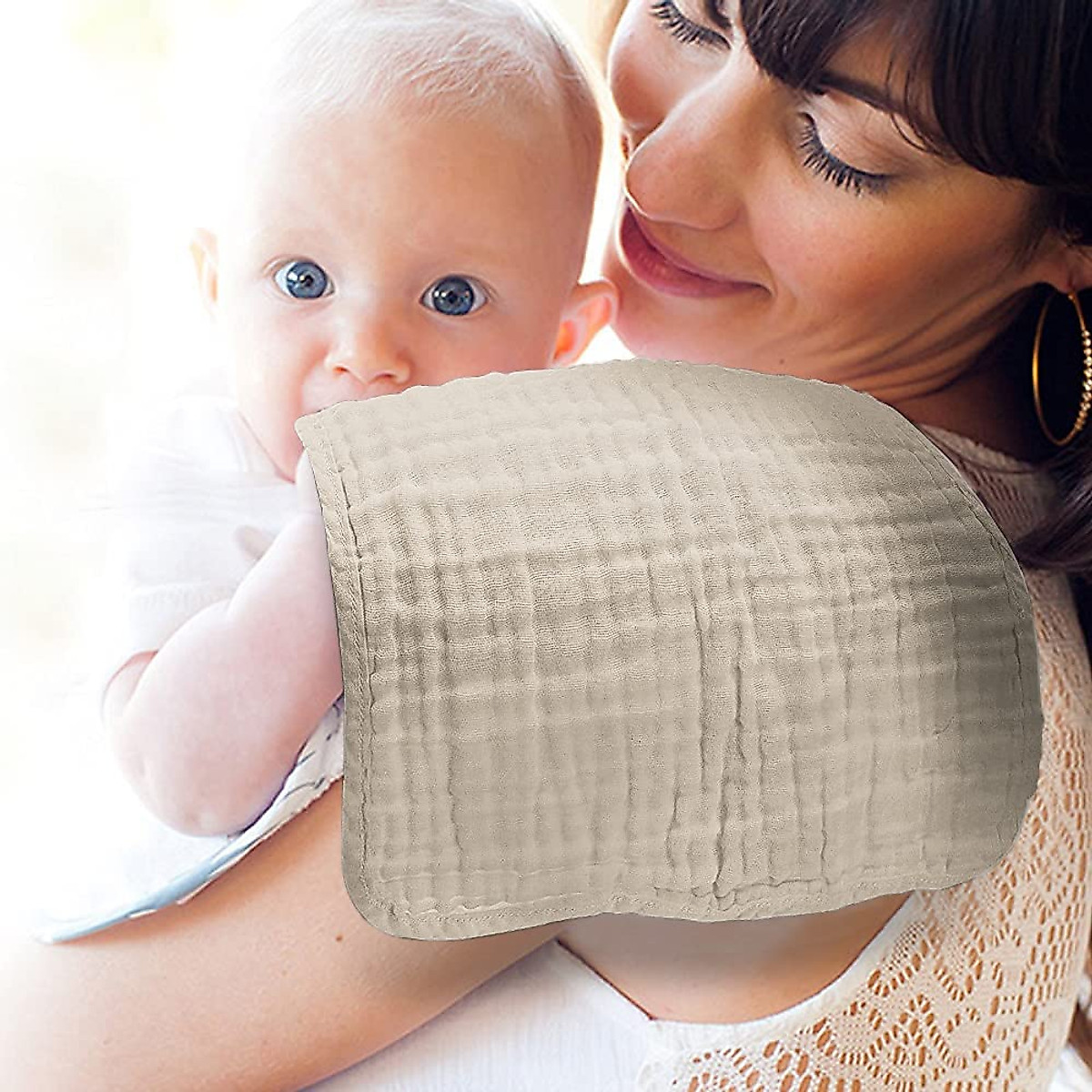 Yoofoss Muslin Burp Cloths for Baby 10 Pack 100% Cotton Baby Washcloths for Boys Girls Large 20''X10'' Super Soft and Absorbent Apricot White