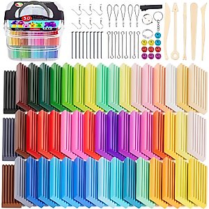 Polymer Clay 50 Colors, CiaraQ Modeling Clay Starter Kits for Kids, Oven Baked Model Clay with Sculpting Tools, Safe and Non-Toxic, Great for Children and Artists