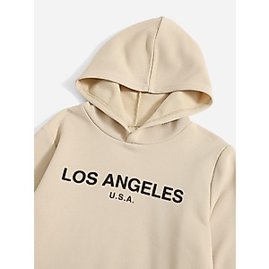 SHENHE Boy's 2 Piece Outfits Letter Print Long Sleeve Hoodie and Sweatpants Sweatsuits Apricot 10Y