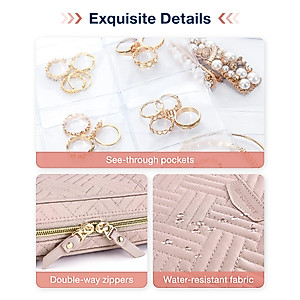 BAGSMART Jewelry Travel Organizer Case with Travel Makeup Bag, Transparent Jewelry Storage Book Ring Binder Jewelry Bags Clear Booklet Zipper Pouch Cosmetic Bag Make Up Organizer Case