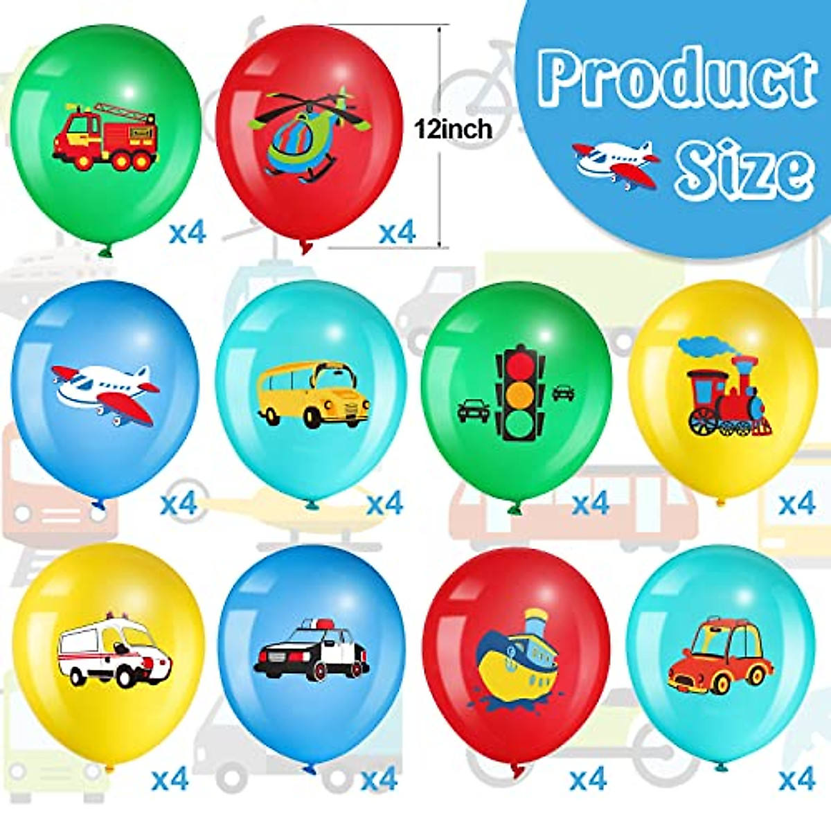40 Pack Transportation Party Balloons Decorations Traffic Balloons Vehicle Latex Balloons Transport Party Supplies for Boys Kids Baby Shower Birthday Decoration