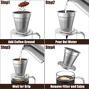 Oranlife Pour Over Coffee Maker Set for Travel/Camping/Hiking, Single Cup, Stainless Steel Coffee Filter, 14 Oz Borosilicate Glass Mug, Extra Permanent Lid and Moulded Neoprene Case, at Home/Office