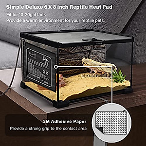 Simple Deluxe 6 X 8 Inch 8W Reptile Heating Pad Under Tank Heater Terrarium Warmer Heat Mat for Amphibians and Reptiles Pet, Black