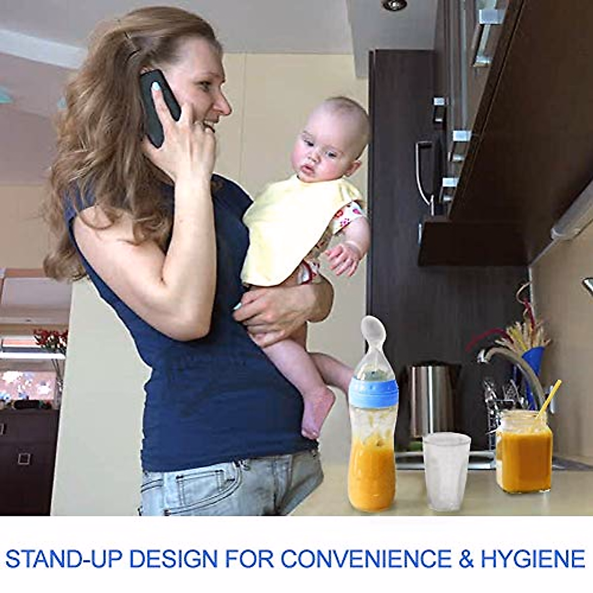 Baby Mate 2 PCS Silicone Baby Food Dispensing Spoon (Blue, 4oz/120ml, Ideal for 4 Months+ Babies) - Squeeze Feeder with Spoon - Spoon Bottle for Baby - Baby Spoon Feeder Bottle Baby Solid Food Feeder