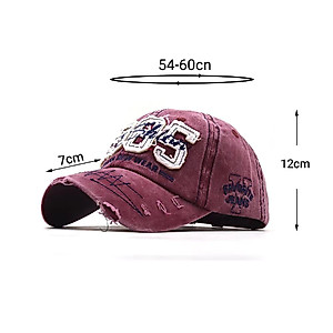 Washed Baseball Cap for Men Women Adjustable Distressed Denim Hat Dad Hat Trucker Hat (Red Wine), 6 3/4-7 1/2