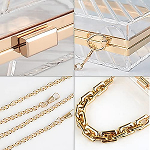 LUEXBOX Acrylic Women Clear Purse, Evening Clutch Handbag with Removable Gold Chain, Transparent Crossbody Shoulder Stadium Purse for Gameday, Bridal, Bachelorette Party, Prom & Concert (V Shape)
