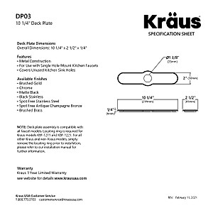 KRAUS Deck Plate for Kitchen Faucet in Brushed Gold, DP03BG