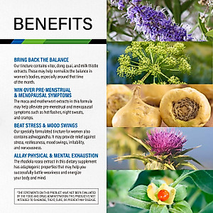 Women's Balance Tincture (4 Fl. Oz.) - Liquid Extract Relief for Pre-Menstrual & Menopausal Symptoms - Vitex, Dong Quai, Maca, Rhodiola, Ashwagandha, Motherwort, Milk Thistle