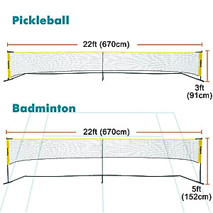 Ksports Regulation 22 feet Pickleball Net Bundle, can be Used as Recreation Tennis or Badminton Net Blue, Comprises of One Net, 4 LED Shuttlecocks, Carry Bag and 2 Pickleballs (Yellow)