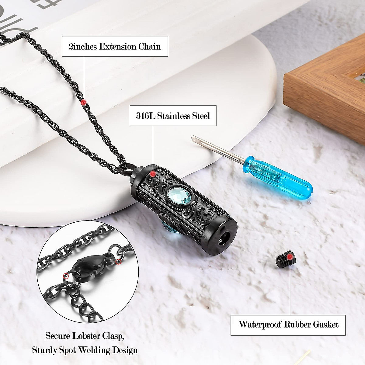 XIUDA Crystal Cremation Urn Necklace for Ashes Keepsake Cremation Jewelry for Human Ashes Stainless Steel Memorial Pendant with Flower