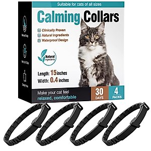 4Pcs Relaxants Cat Calming Collar for Anxiety Relief & Overgrooming - Effective Pheromone Cat Collar for Anti-Aggression & Indoor Cats - Therapet Calm Collar for Comfort Zone Relaxation (Black)