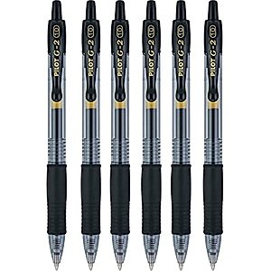 Pilot G2 Retractable Premium Gel Ink Roller Ball Pens, Bold Point, Black Ink, Pack of 6