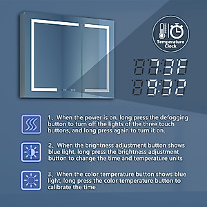 ExBrite LED Lighted Bathroom Medicine Cabinet with Mirror, 36 x 30 Inch, Recessed or Surface led Medicine Cabinet, Clock, Room Temp Display,Defog,Stepless Dimming,3-Color Temper Change, Outlets & USBs