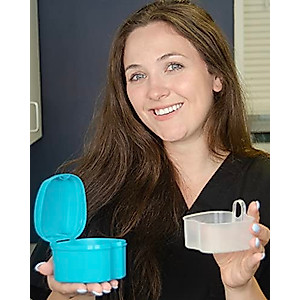 Genco Dental Denture Case, Denture Box with Strainer, Night Cleaner Denture Bath Box for Retainer, Mouthguard, False Teeth, and Denture Cleaning (Teal)