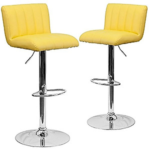 Contemporary Bar Stool Vertical Line Design Hydraulic Adjustable Height 360-Degree Swivel Seat Sturdy Steel Frame Chrome Base Dining Chair Bar Pub Stool Home Office Furniture - Set of 2 Yellow #1983