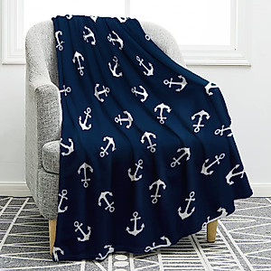 Jekeno Nautical Anchor Blanket Gifts for Men Women Kids Boys Birthday Christmas for Dad Husband Son Fathers Day Presents Sea Adventure Ocean Theme Navy Throw Blankets Dark Blue 50"x60"