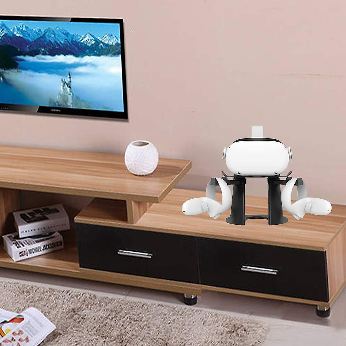 VR Stand for Oculus Quest 2, VR Headset Display Holder and Controller Holder Mount Station with Cable Velcro Strap for Oculus Quest/Quest 2/Rift/Rift S/GO/HTC Vive/Vive Pro/Play Station VR