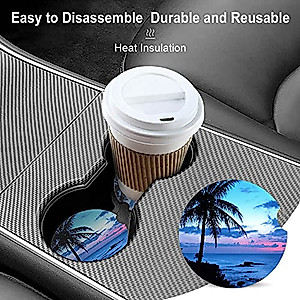 Ceramic Cup Holders Car Coasters for Women/Men,Absorbent Drink Cup Car Holder Coasters with A Finger Notch 2.56" Pack of 2,Tropical Ocean Beach Scene with Palm Trees
