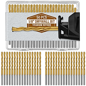 Tondiamo 50 Pcs Drywall Bits 1/8" Titanium Nitride Drill Bits Drywall Guide Point Cutting Bits Diameter Drywall Bit High Speed Steel Drywall Tools Accessories for Use with Spiral Saw