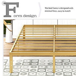 alazyhome King Size Bed Frame 14 Inch Metal Platform Bed Frame Heavy Duty Steel Slats Support No Box Spring Needed Noise-Free Easy Assembly Gold