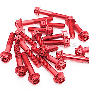 MC MOTOPARTS Pre-drilled CNC Race Spec Bolts M6 x 20mm Flanged HEX Head Screws 10 pcs (Red)