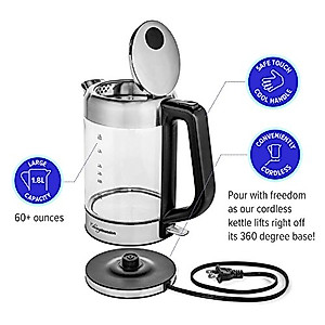 Glass Electric Kettle | BPA Free with Borosilicate Glass & Stainless Steel - 1.8 Liter Rapid Boil Cordless Teapot with Automatic Shut Off - the Best Hot Water Heater for Tea, Coffee, Soup, and More!
