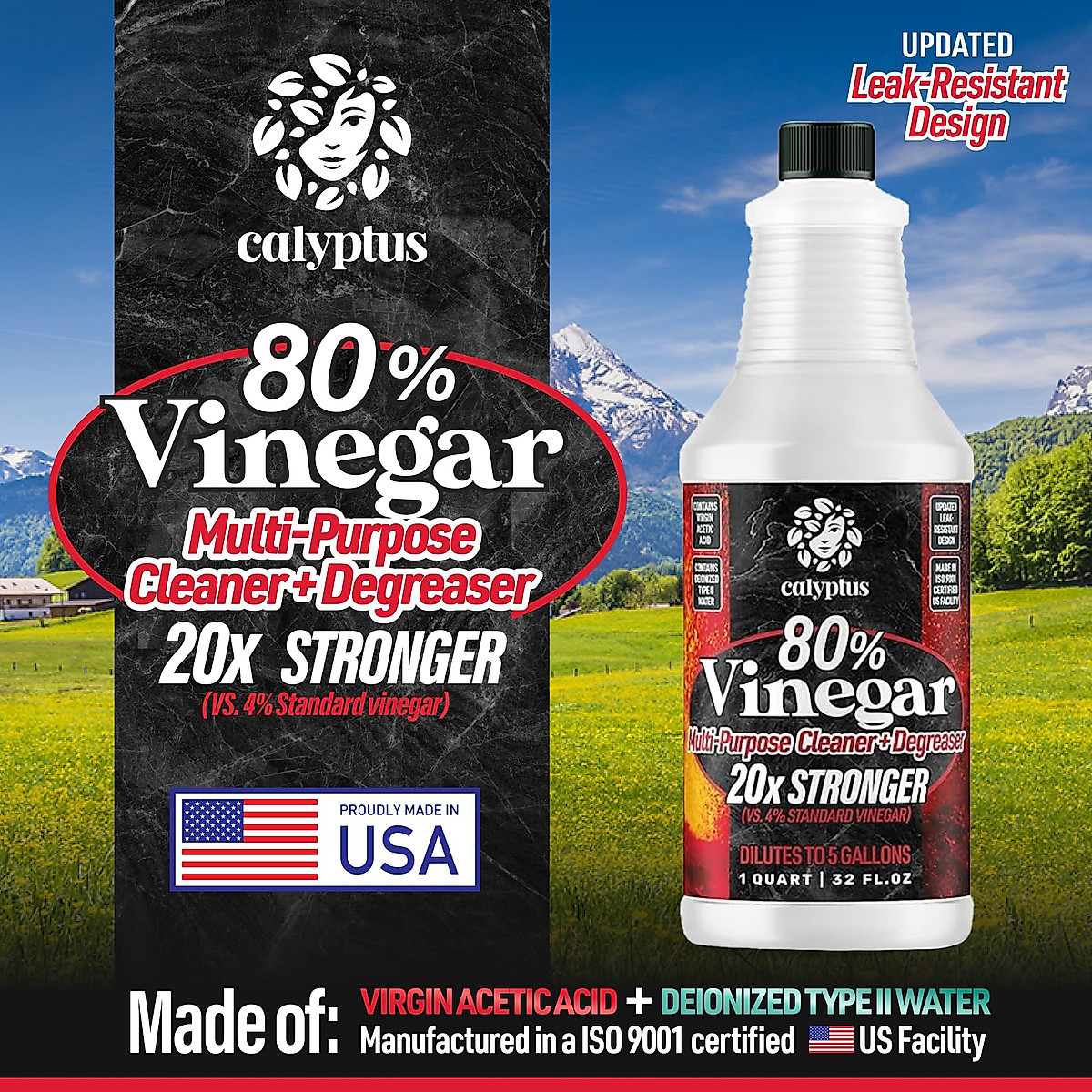 Calyptus 80% Concentrated Vinegar | Max-Performance (20X Power) | Pure Virgin Vinegar | Dynamic-Power | Home, Outdoor, Industrial Cleaner Concentrate | Makes 5 Gallons | USA Made | 32 Ounces