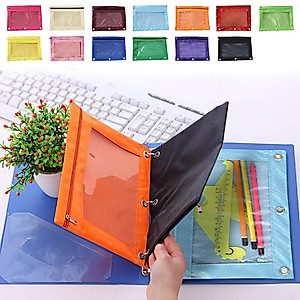 Generic Pencil Pouch,Three-hole Pencil Case Single Zipper Transparent PVC Document Storage Bag,Large Capacity Pencil Pouch with Zipper Clear Binder Pencil Case with 3 Reinforced Grommets (Blue)