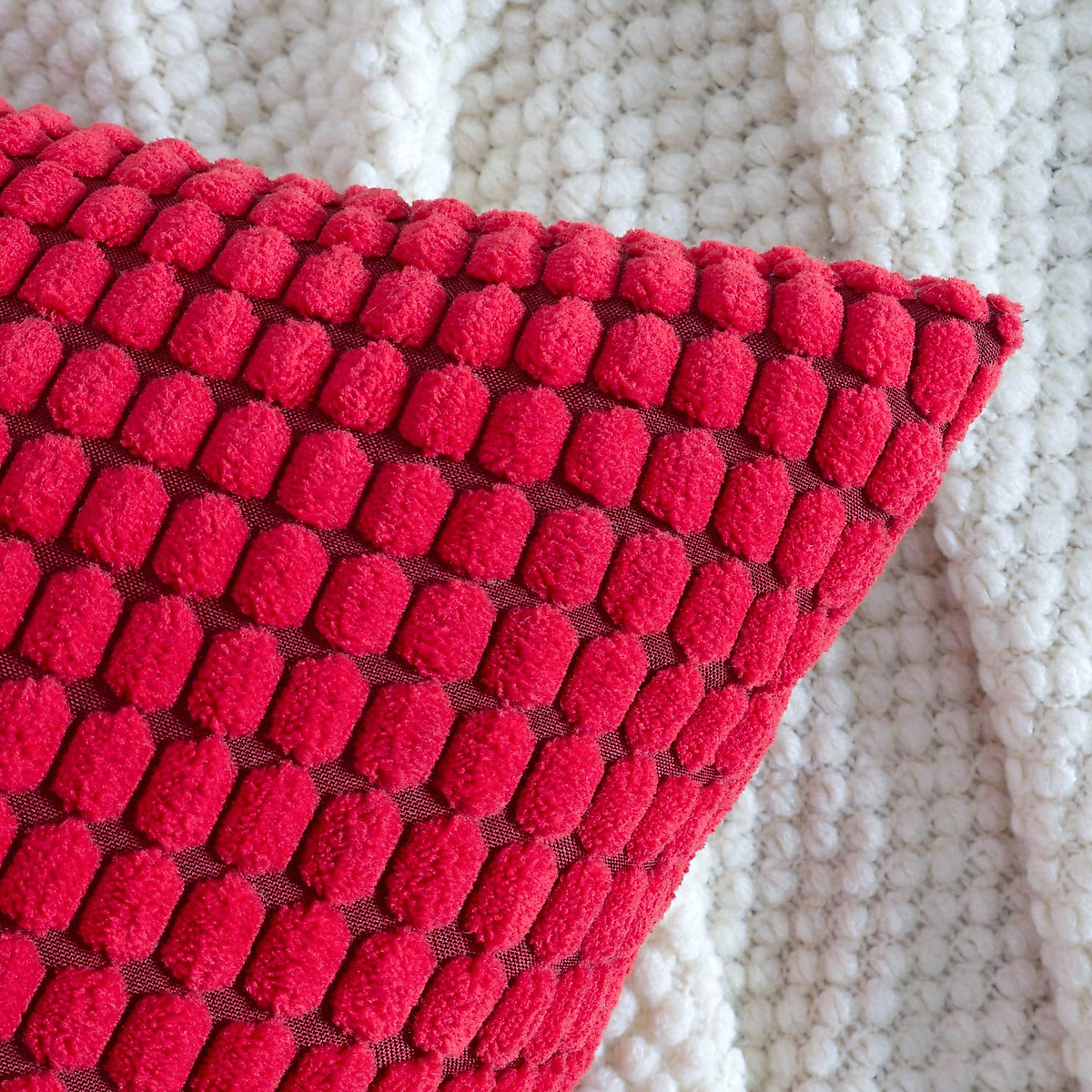 TEAGAN Cozy Throw Pillow Covers, 2PCS Soft Corduroy Corn Solid Pillow Cases, Decorative Cushion Covers for Home Bedroom, Living Room, Home Garden Couch Bed Sofa Chair, Deep Red, 16X16 in