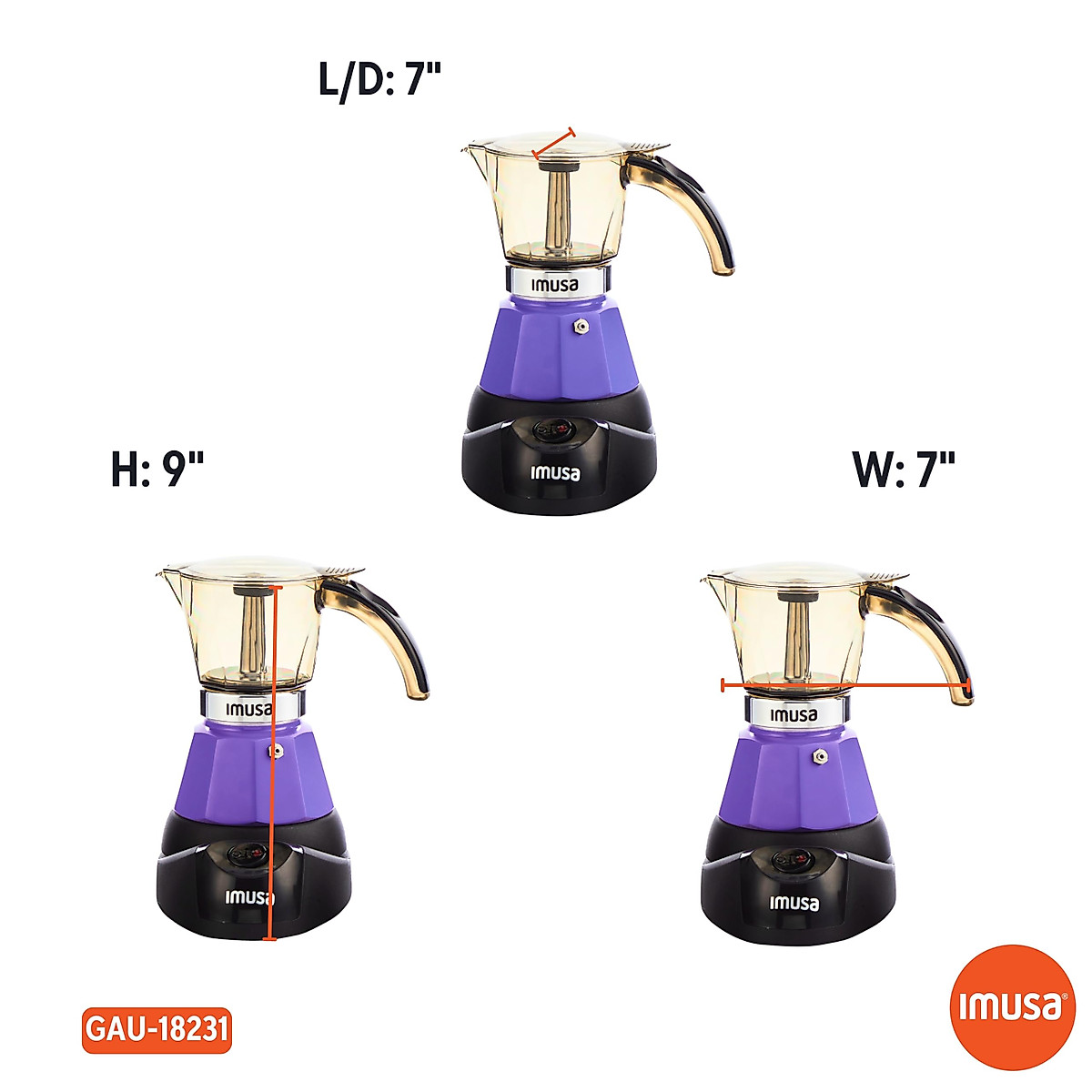 Imusa 3 or 2cup Electric Espresso Maker, Purple