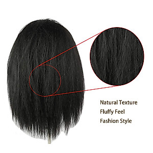 Tgezer Kinky Straight Headband Wigs for Women Synthetic Short Black Yaki Straight Wig with Headbands Attached 16inch Glueless Wig for Daily Party Use