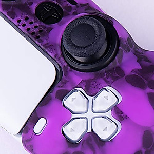 9CDeer 1 Piece of Silicone Transfer Print Protective Cover Skin + 10 Thumb Grips for PlayStation 5 / PS5 Controller Skulls Purple