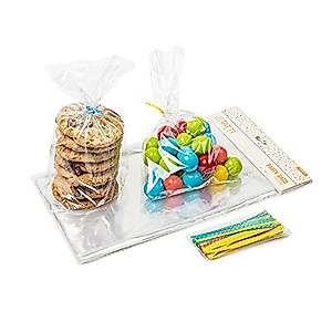 100 Pcs Clear Plastic Cellophane Bags Goodie Bags [6x10] - Party Favor Bags | 4" Twist Ties | Cookie Bags | Candy Bags | Clear Gift Bags | Treat Bags with Ties | Cellophane Treat Bags