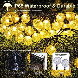 Solar Globe Lights 23Ft 50 LED Battery Powered Waterproof Crystal Globe Ball String Light with Remote for Garden Patio Party Backyard Wedding Halloween Christmas (Warm White)