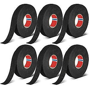 6 Rolls Cloth Electrical Tape, 3/4 Inch x 66 FT Wire Harness Tape, High Temp Fabric Electrical Tape, Automotive Wiring Loom Harness Tape Noise Resistance Adhesive Fabric Tape for Insulation Car Engine